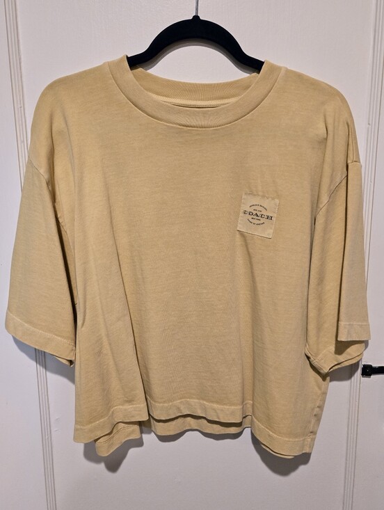 Coach | Tops | Coach Light Yellow Garment Dye Crop Tee With Chest Logo ...
